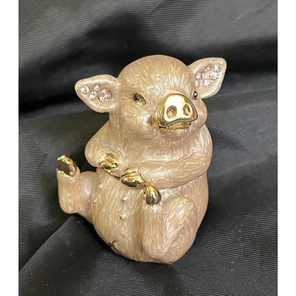 Accents | Vintage Enamel Pig Trinket Box Gold Tone Magnet Closure ...